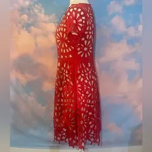 Gracia | Dresses | Beautiful Red Laser Cut Mini Dress | Poshmark